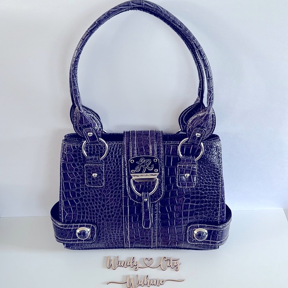Bags | Linea R Navy Crocodile Shoulder Bag | Poshmark